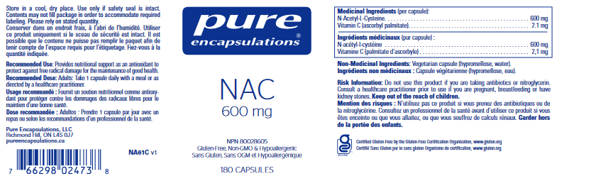 NAC 600 mg - Pure Encapsulations - Unytii Suppléments – Unytii ...